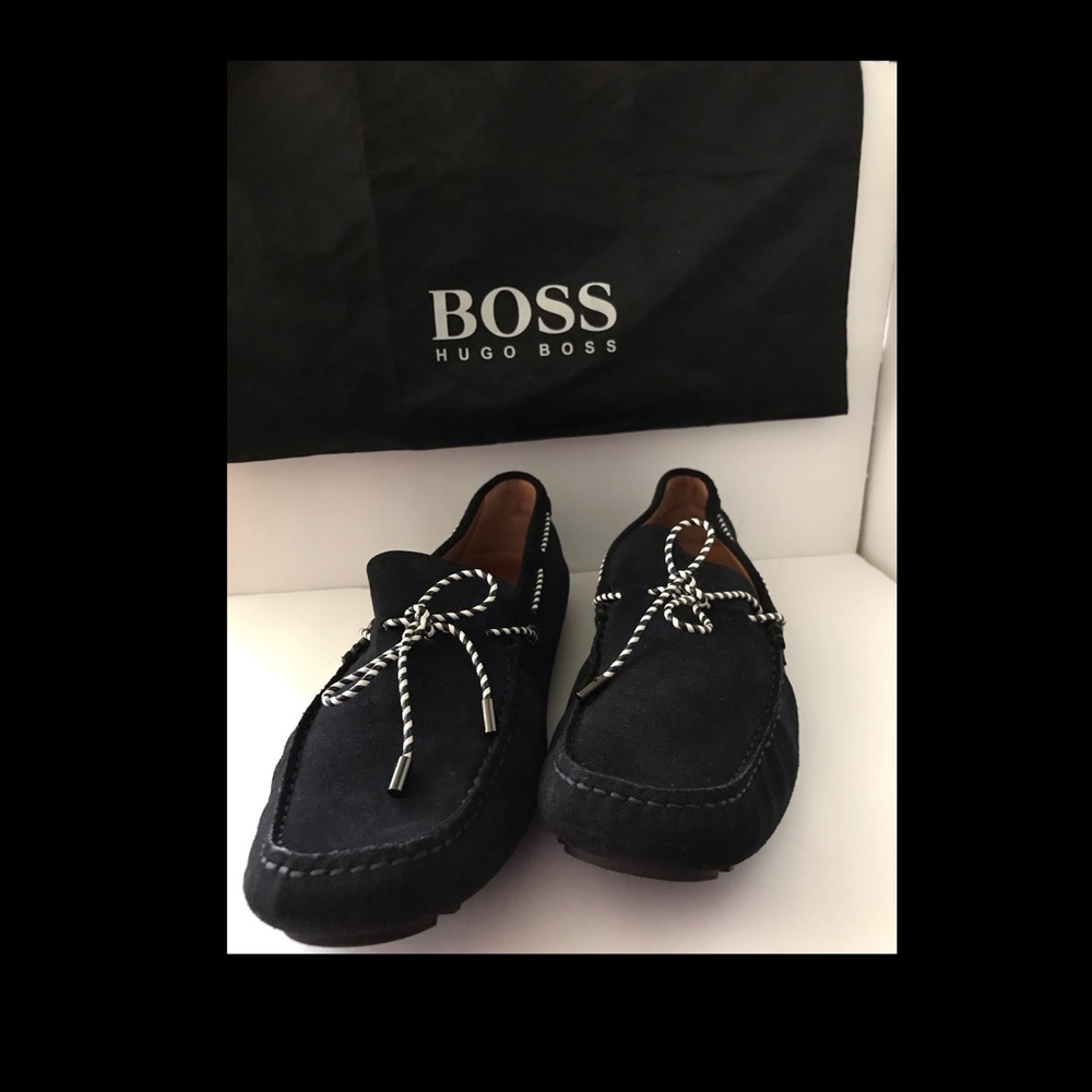 Hugo Boss Navy Blue Suede Diver Moc Loafers - Gem